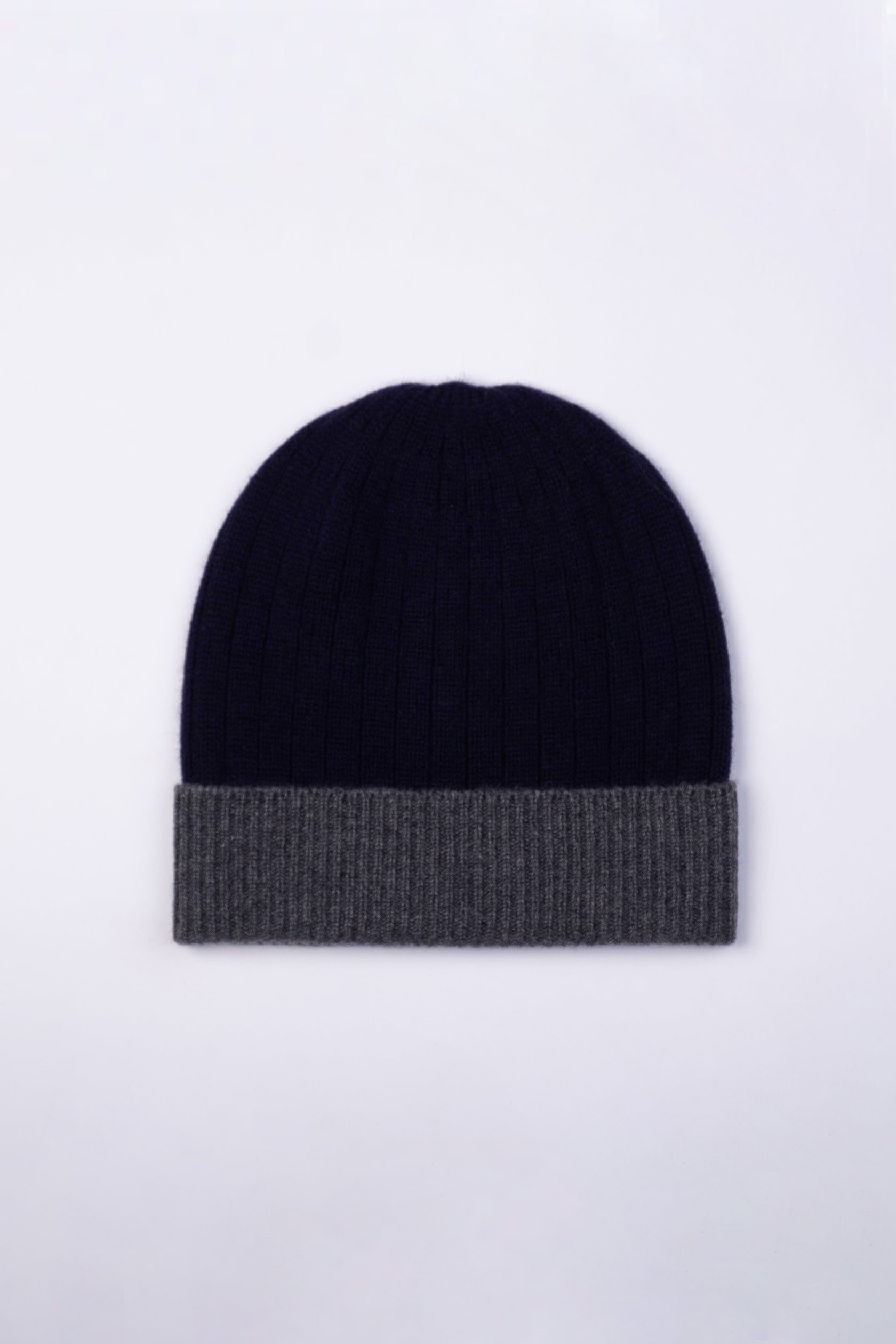 Unisex Cashmere Colour Block Ribbed Beanie Hat - Uniform Grey – Kiltane
