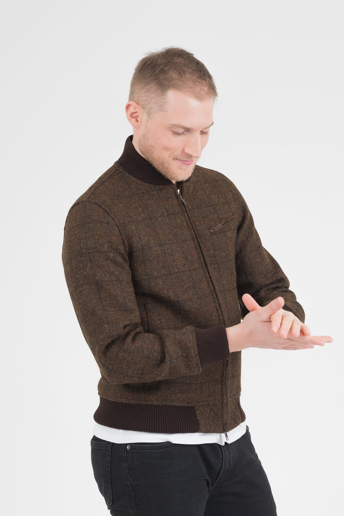 Men's Harris Tweed Bomber Jacket - Green Check – Kiltane