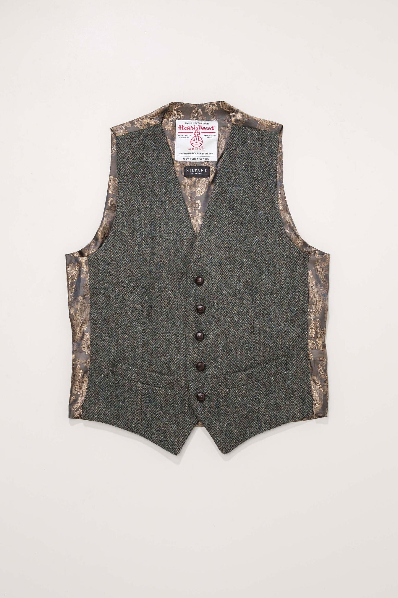 Harris Tweed Iain Waistcoat - Dark Green Herringbone – Kiltane
