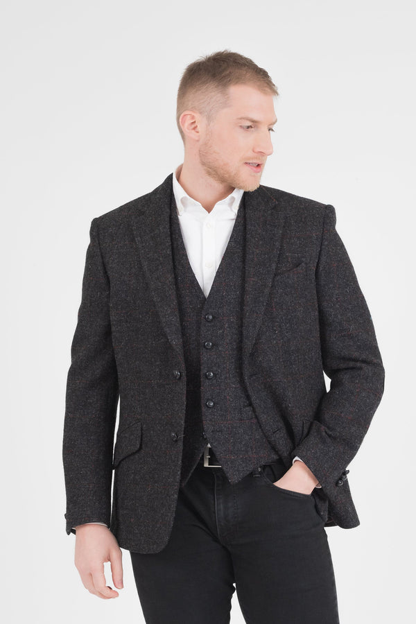 Men's Harris Tweed Patrick Jacket - Charcoal Red Check – Kiltane