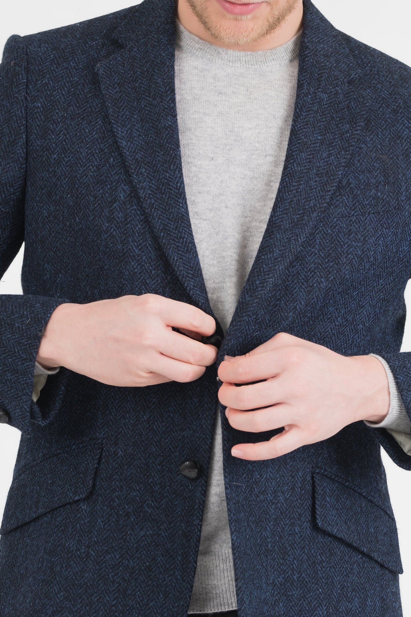Men's Harris Tweed Patrick Jacket - Dark Navy Herringbone – Kiltane
