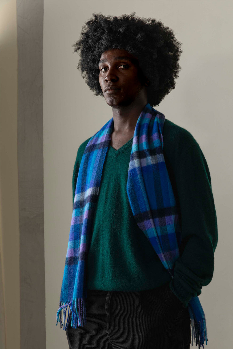 Made In Scotland Stepping Check Cashmere Scarf - Blue – Kiltane