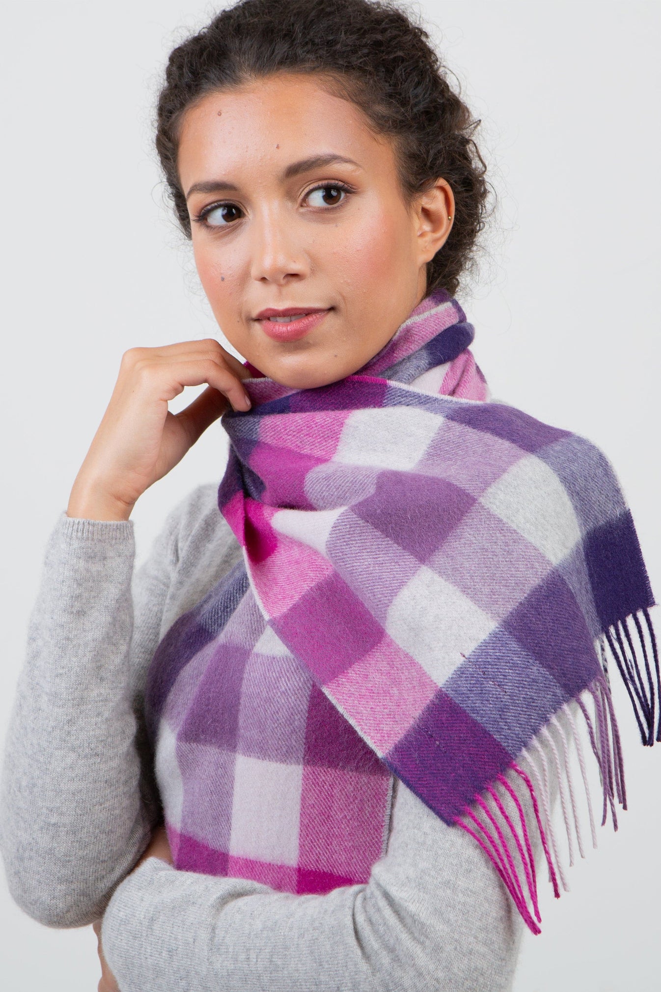 5 Square Check Lambswool Scarf - Purple – Kiltane
