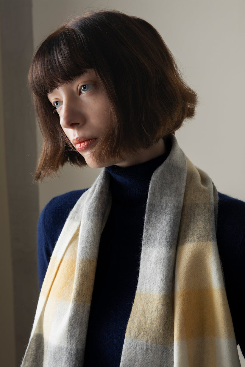 5 Square Check Lambswool Scarf - Butter – Kiltane